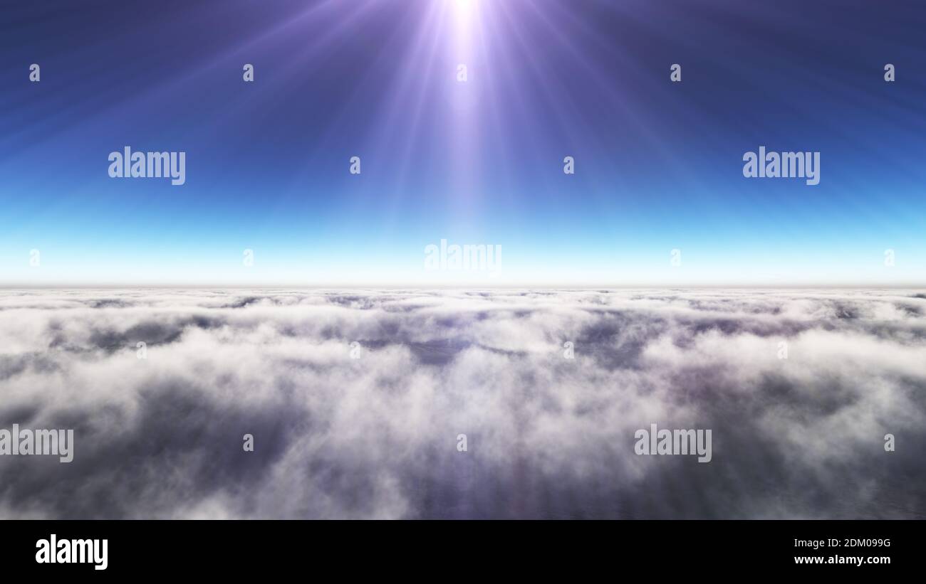 Above clouds sun ray, 3d rendering illustration Stock Photo - Alamy