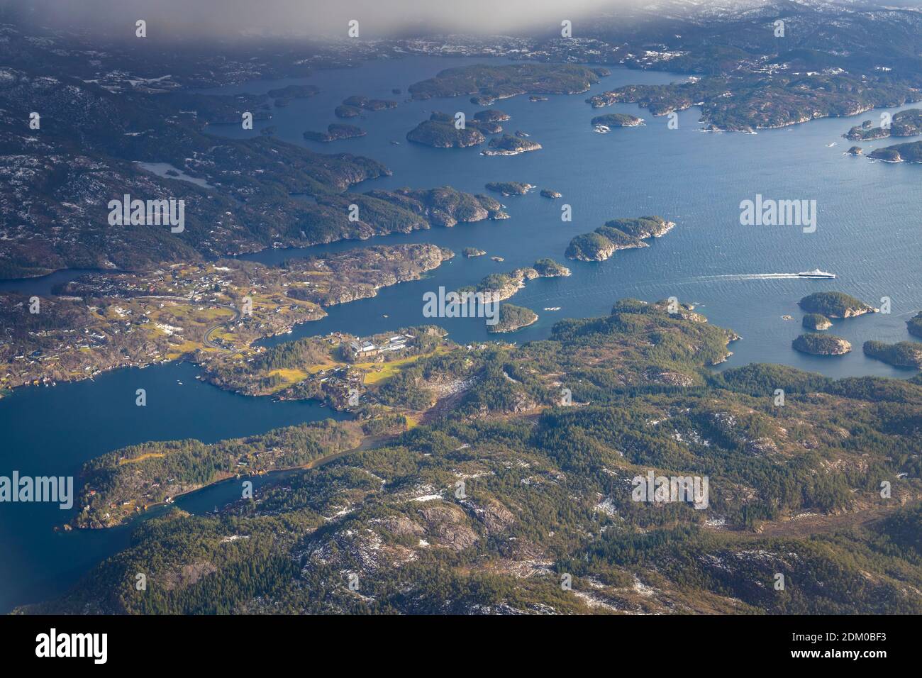 View through window in an aeroplane to Bergen Norway Stock Photo - Alamy