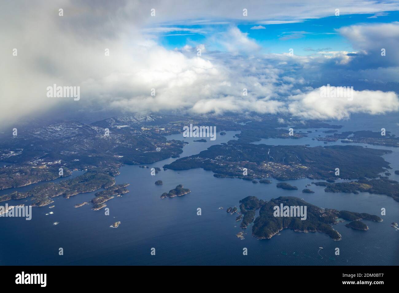 View through window in an aeroplane to Bergen Norway Stock Photo - Alamy