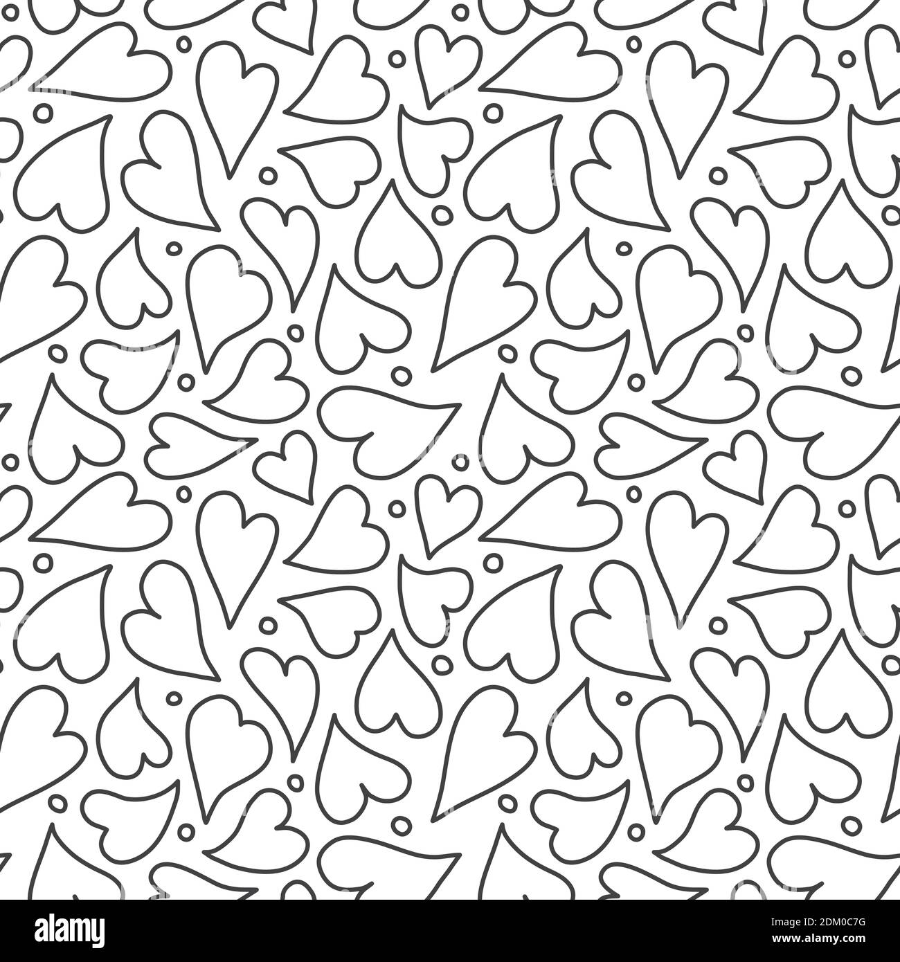 Heart pattern background. Black and white outline hearts and dots in a ...