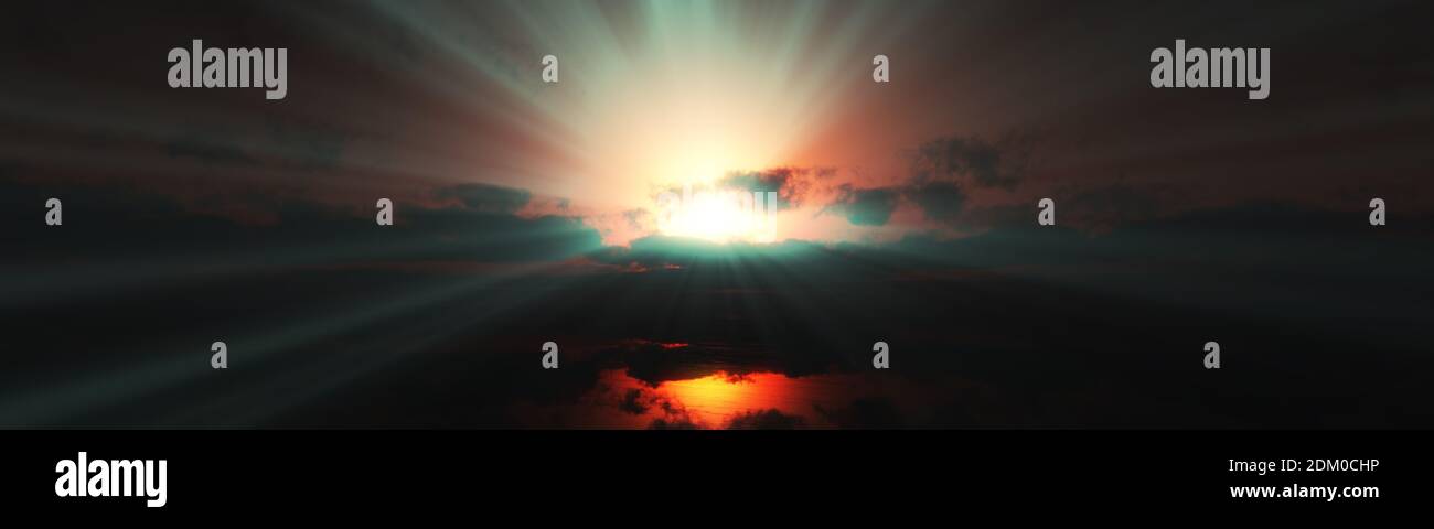 sunset calmly sea sun ray 3d render illustration Stock Photo - Alamy