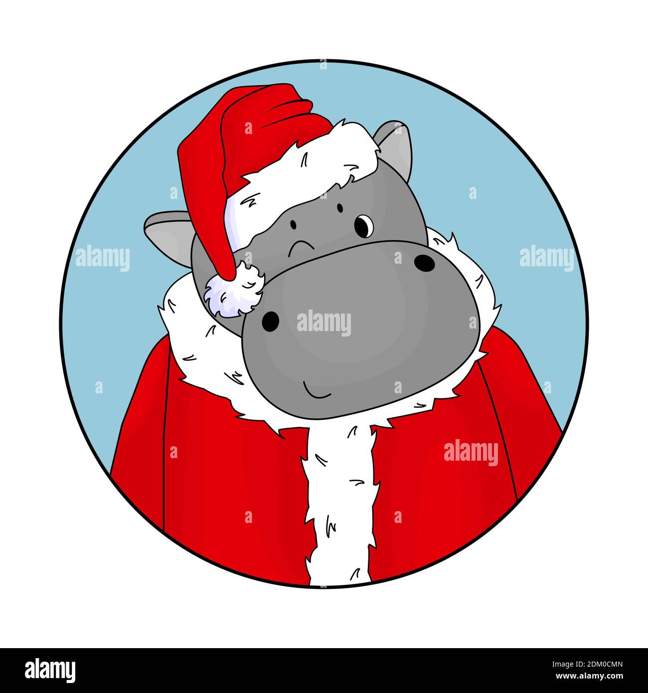 Cute gray hippo avatar in Santa Claus costume in red color. Hippo winks ...