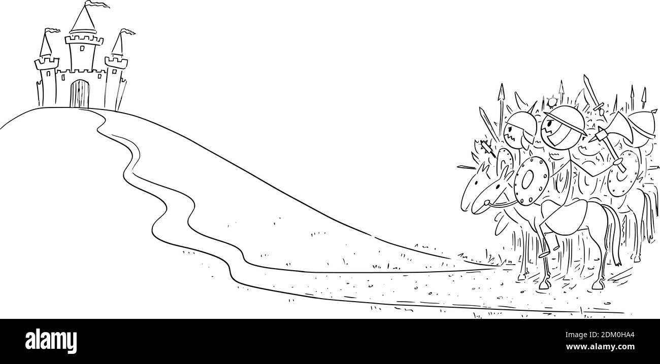 Vector cartoon stick figure illustration of army of medieval or ancient ...