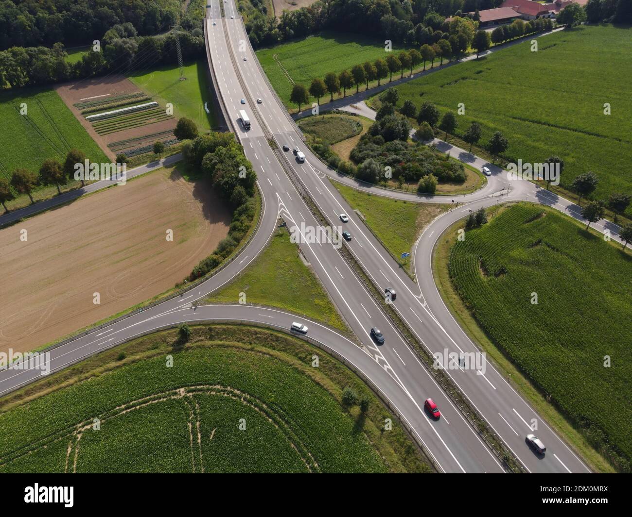 An aerial view of highway-exit on German Autobahn Stock Photo - Alamy