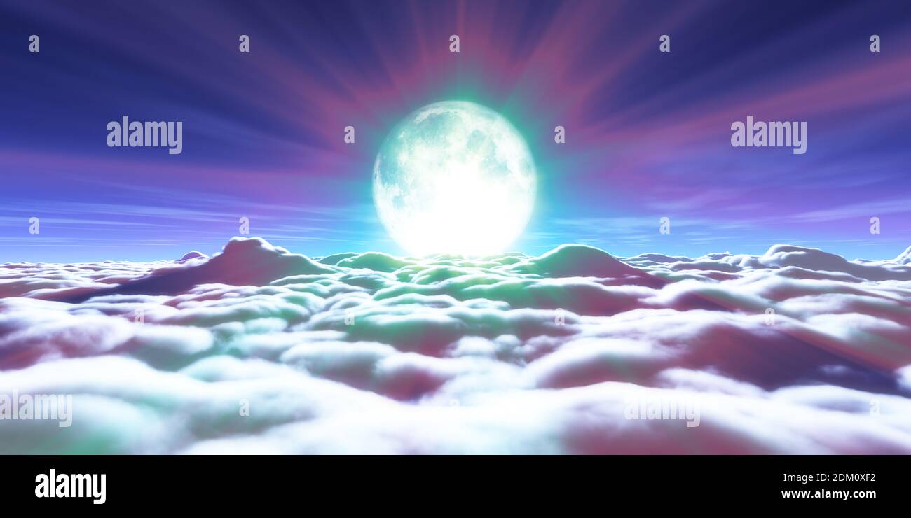 above clouds full moon illustration, 3d rendering Stock Photo - Alamy