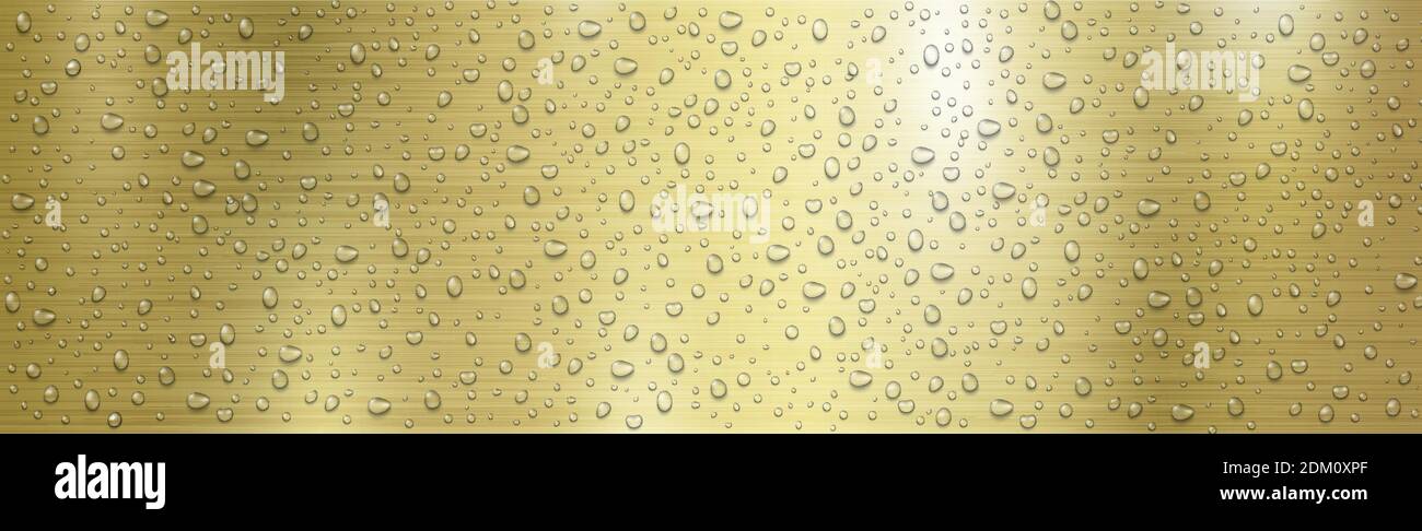 Realistic water drops on gold metal background - Vector illustration ...