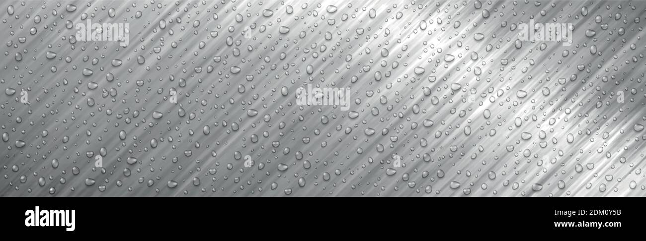 Realistic drops of water on a silver metal background - Vector ...