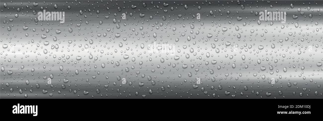 Realistic drops of water on a silver metal background - Vector ...