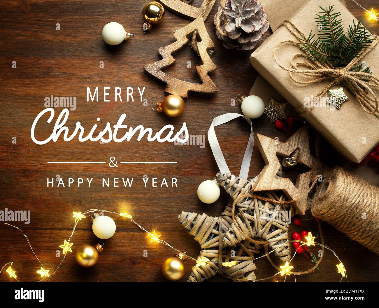 Christmas banner, Xmas sparkling lights garland with gifts box and ...