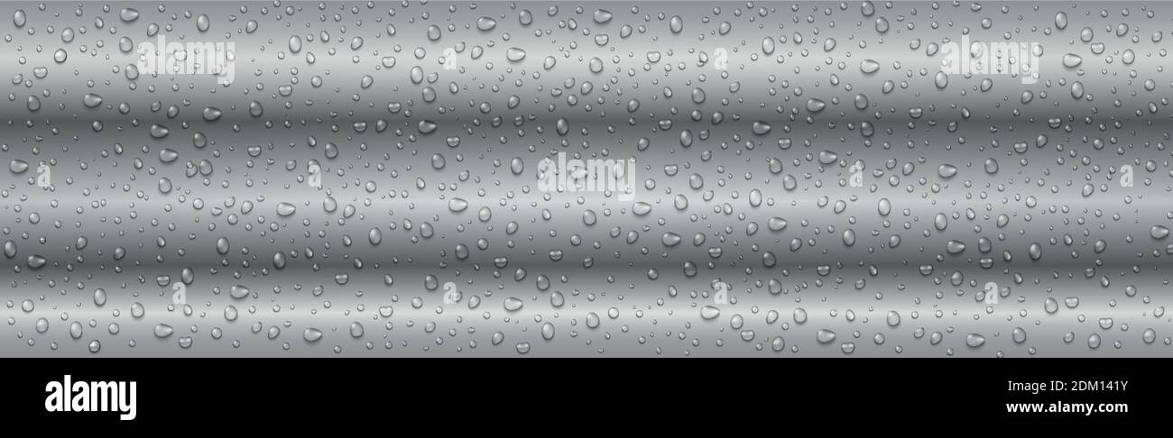 Realistic drops of water on a silver metal background - Vector ...