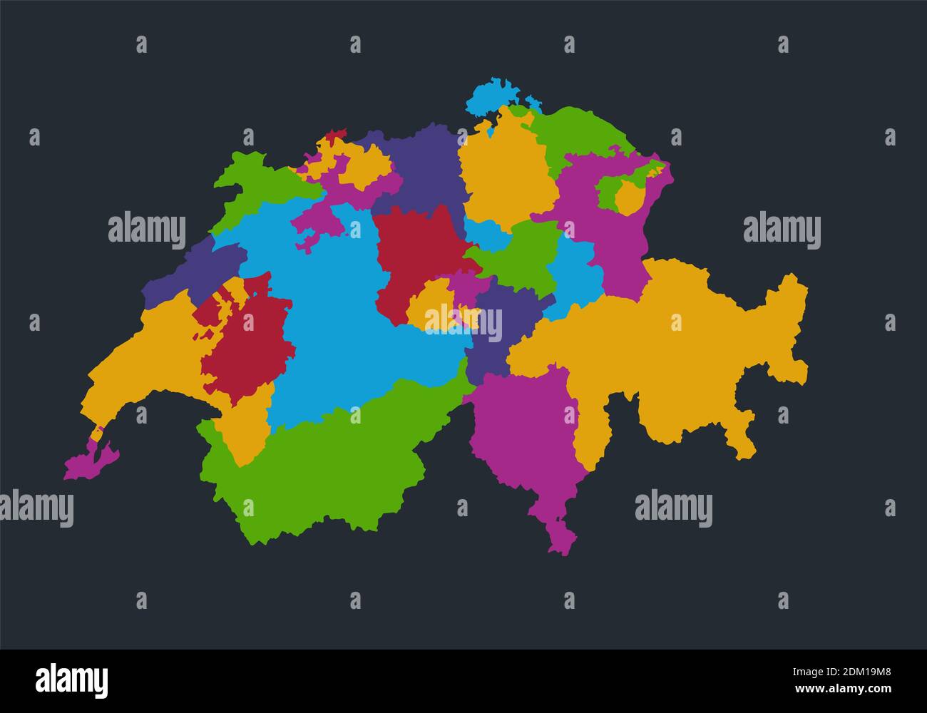 Infographics Switzerland map, flat design colors, individual regions ...