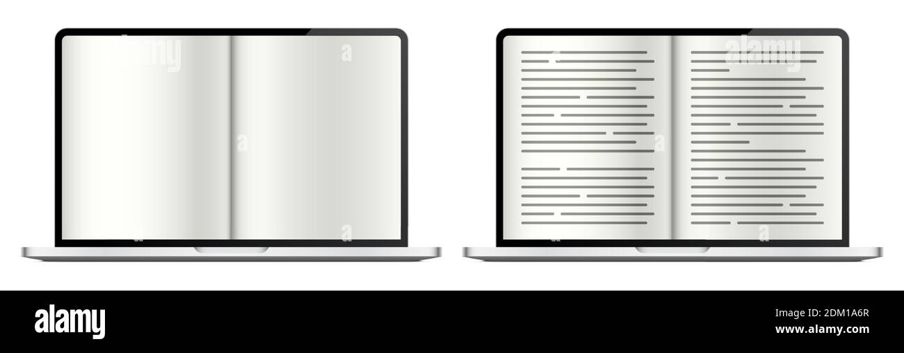 An open book on the laptop screen. Digital reading, or online education ...