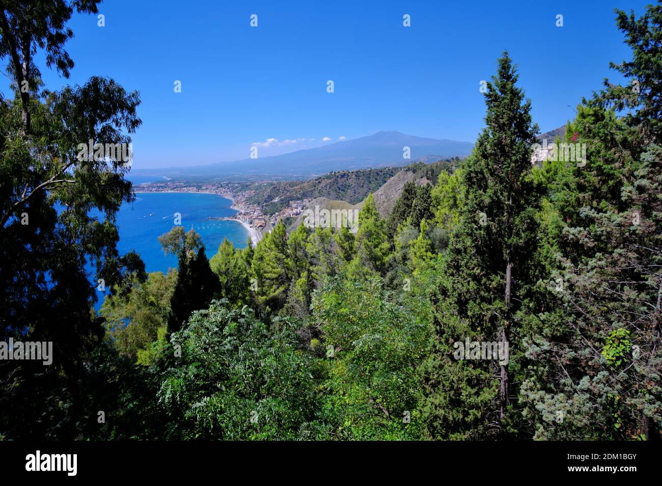 view on Etna Mountain and eastern coast of Sicily from Taormina ...