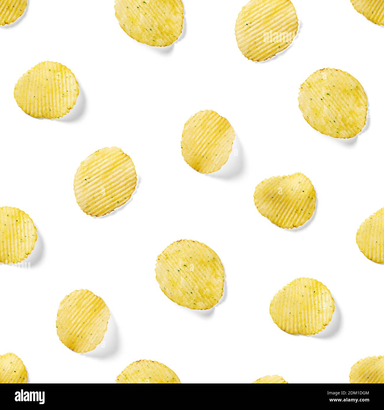 Seamless pattern made from Potato chips on white background flat lay ...