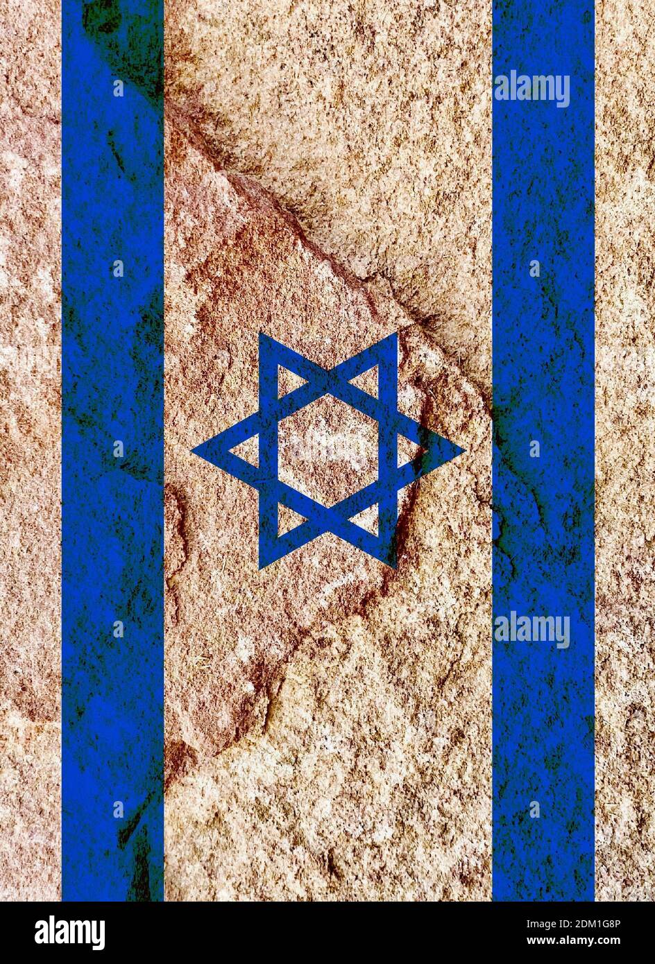 A vertical shot of an Israeli flag on a textured rock background Stock ...