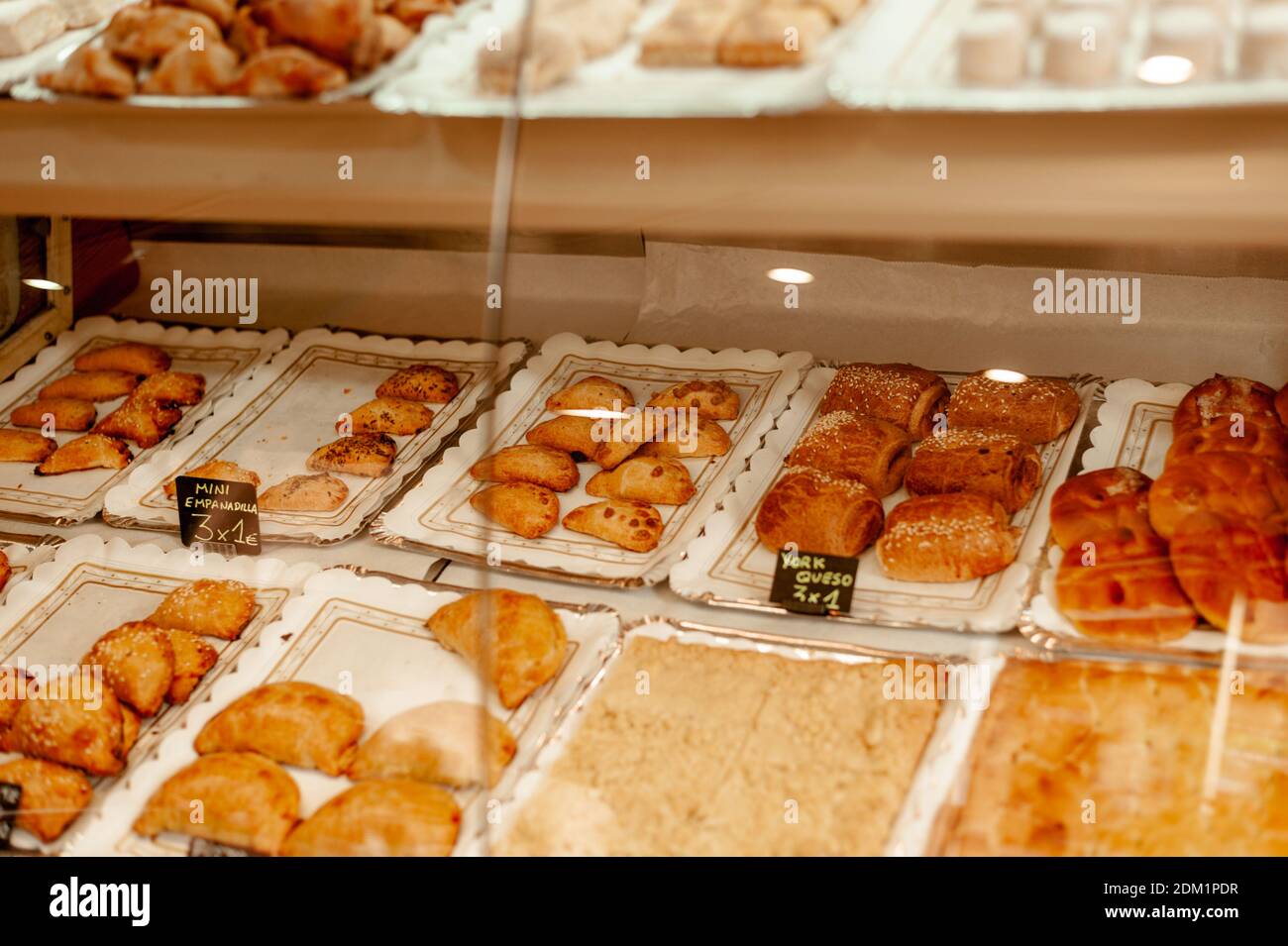 Bakery pastry counter display in Spain Stock Photo - Alamy