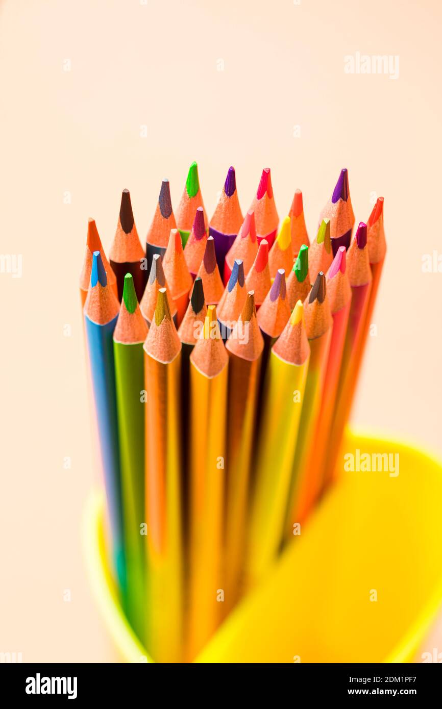The brightly colored pencils for stylish makeup Stock Photo - Alamy