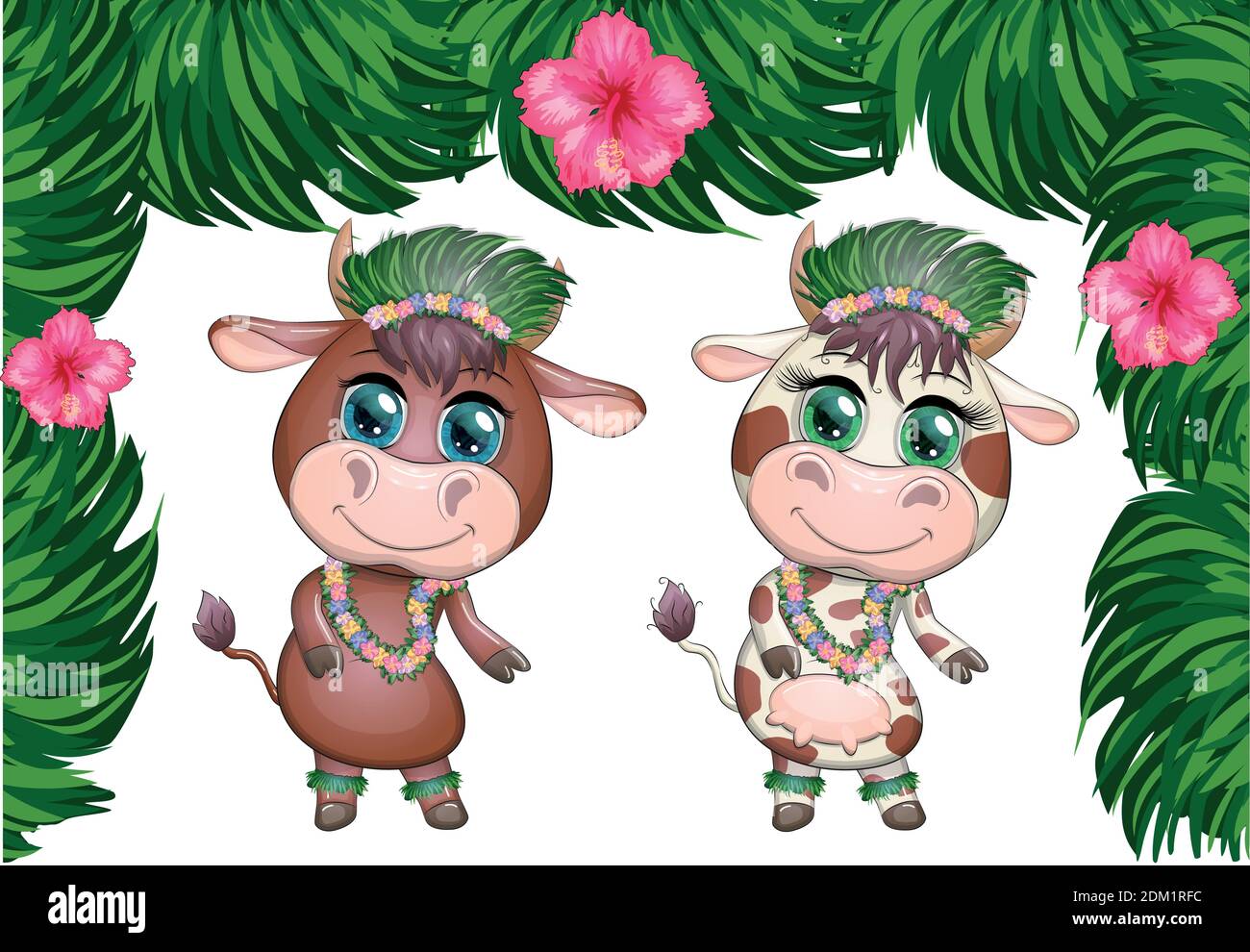 A pair of cute cartoon bull and cow with beautiful eyes is the ...