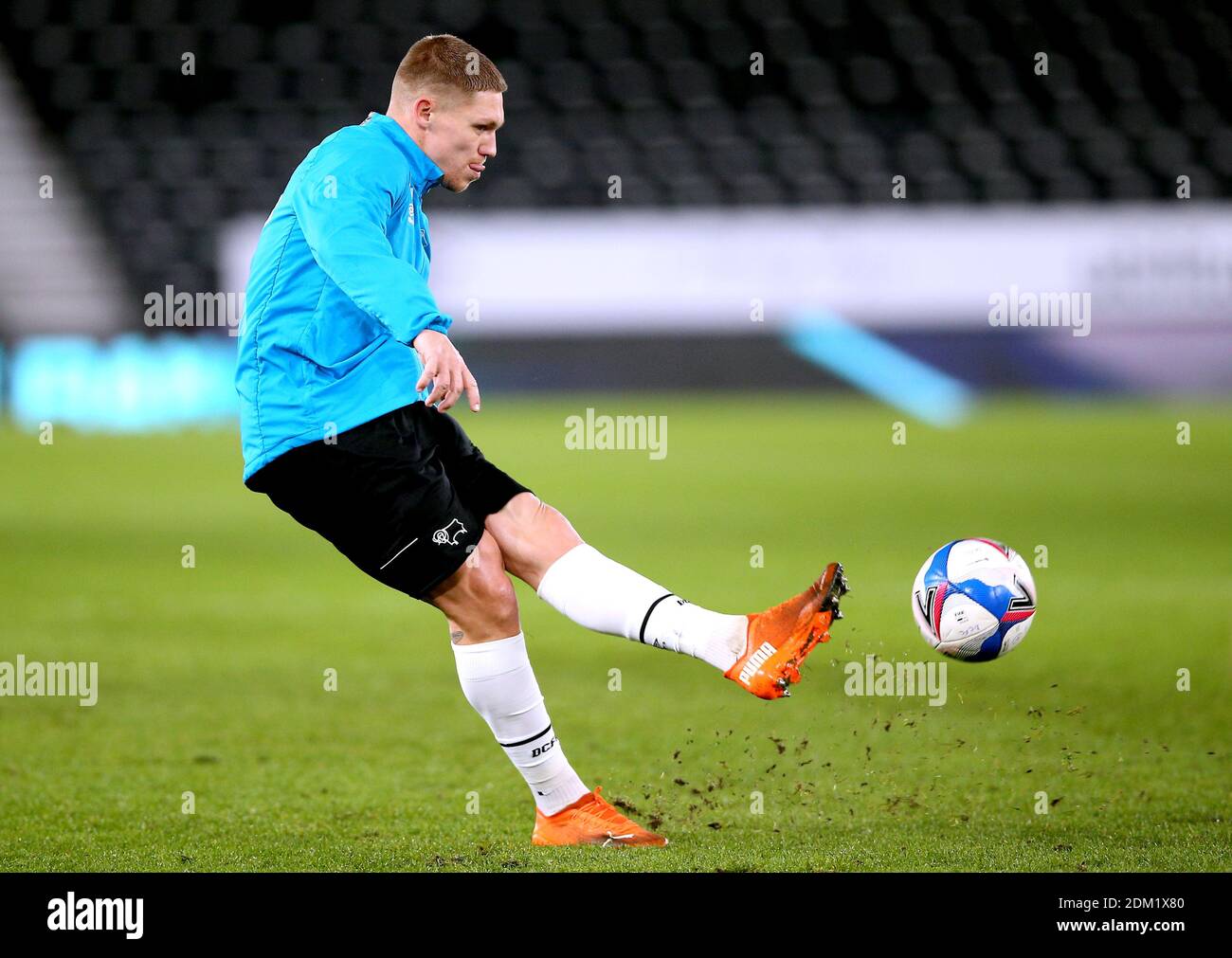 Derby County's Martyn Waghorn warms up on the pitch prior to the ...