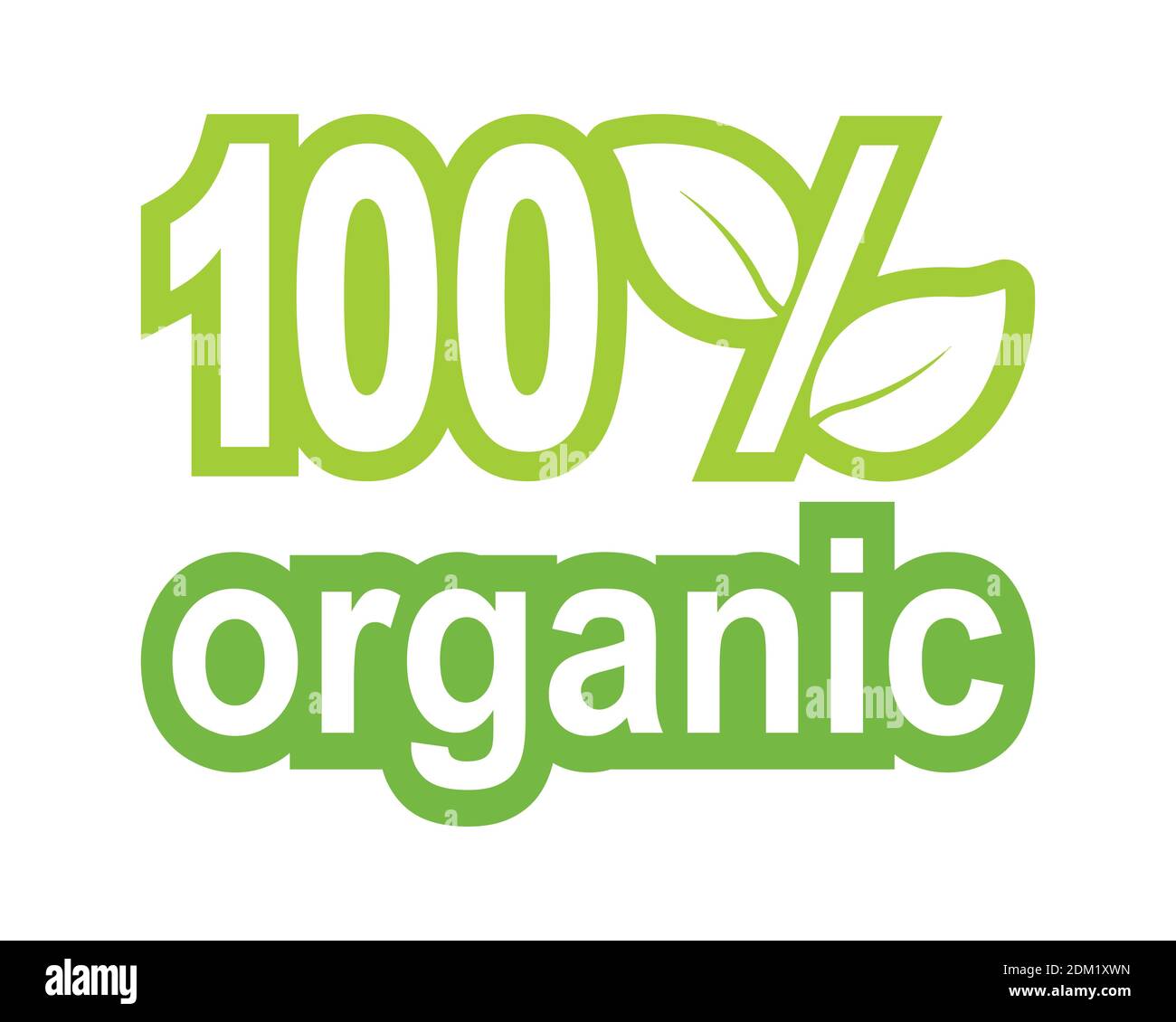 100% Organic label or logo with raw green leaves, vector illustration ...
