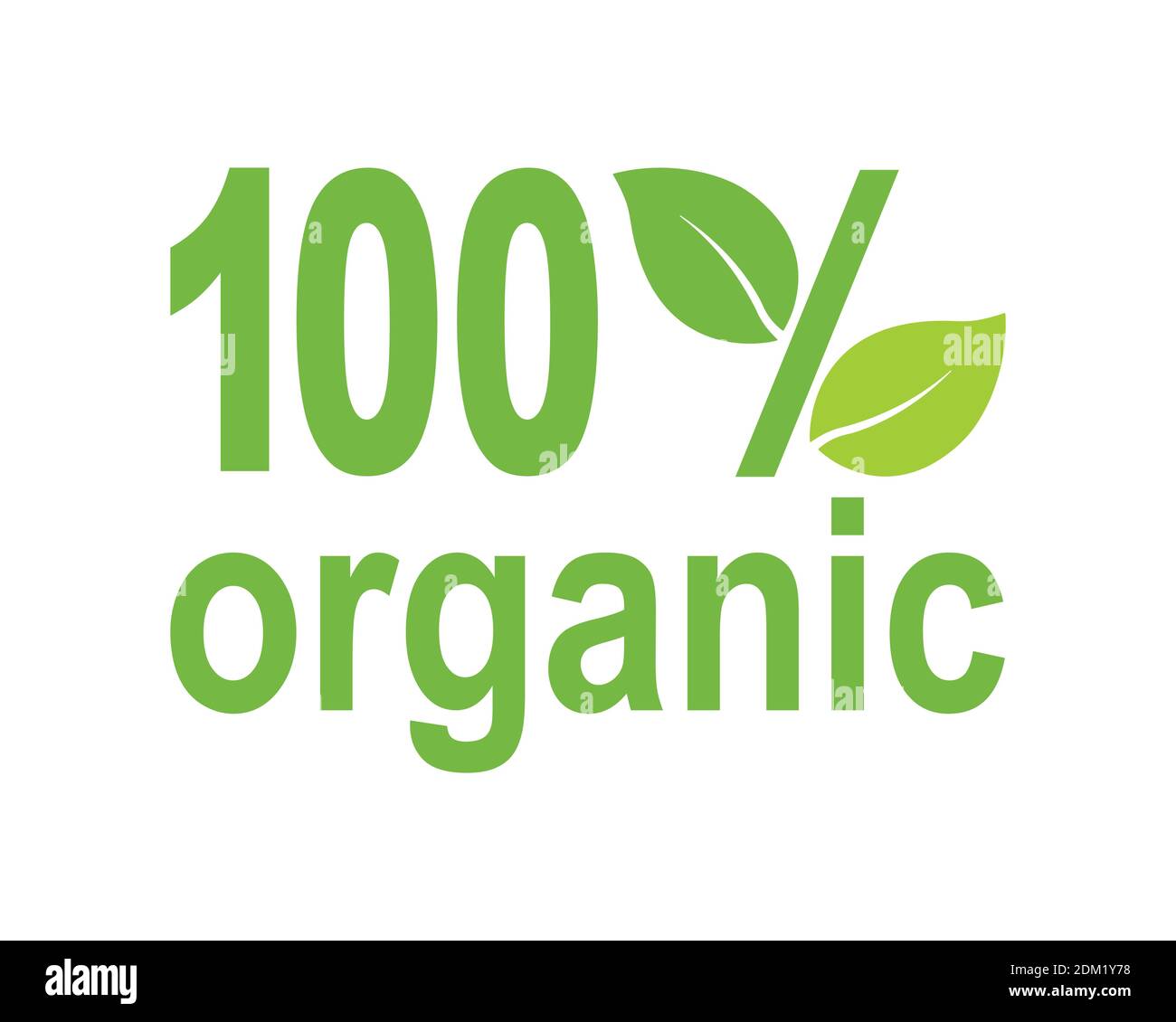 100% Organic label or logo with raw green leaves, vector illustration ...