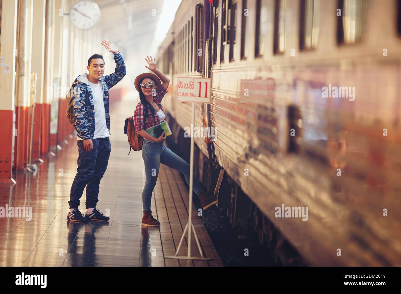 Teenager waving station hi-res stock photography and images - Alamy