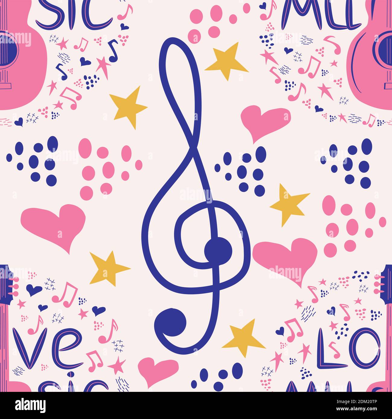 Love music seamless pattern with country guitar, music notes, treble ...