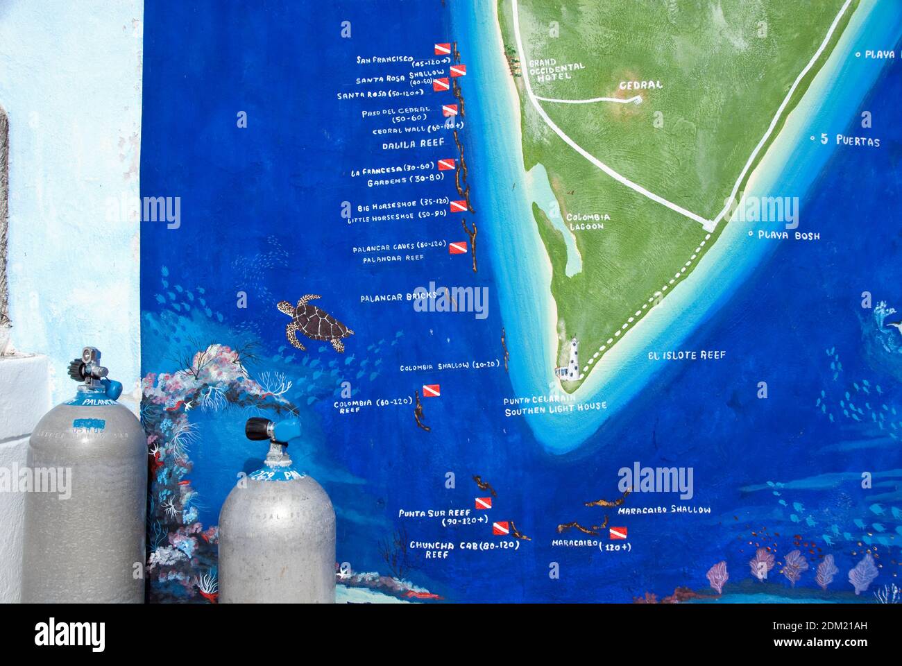 A map of dive sites at the dive shop on the beach at Cozumel, Mexico ... A map of dive sites at the dive shop on the beach at Cozumel, Mexico ...