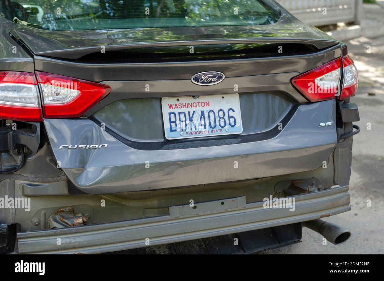 Odessa, Ukraine - June 17, 2020: Ford Fusion car with a damaged rear ...