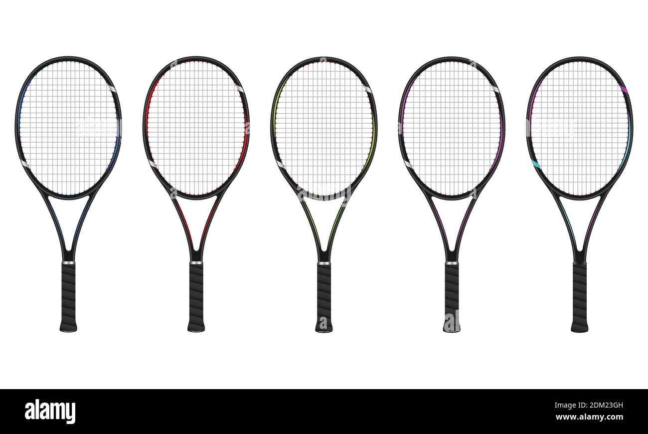 Tennis racket set isolated on white, 3d vector illustration Stock ...