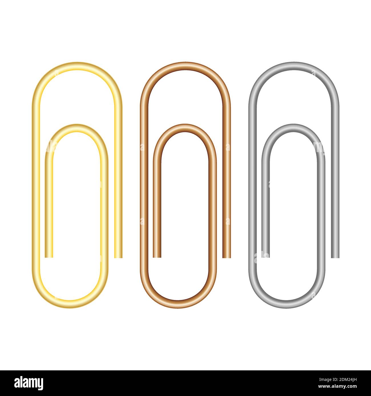 Golden, brass and steel paper clip isolated on white, 3d vector ...