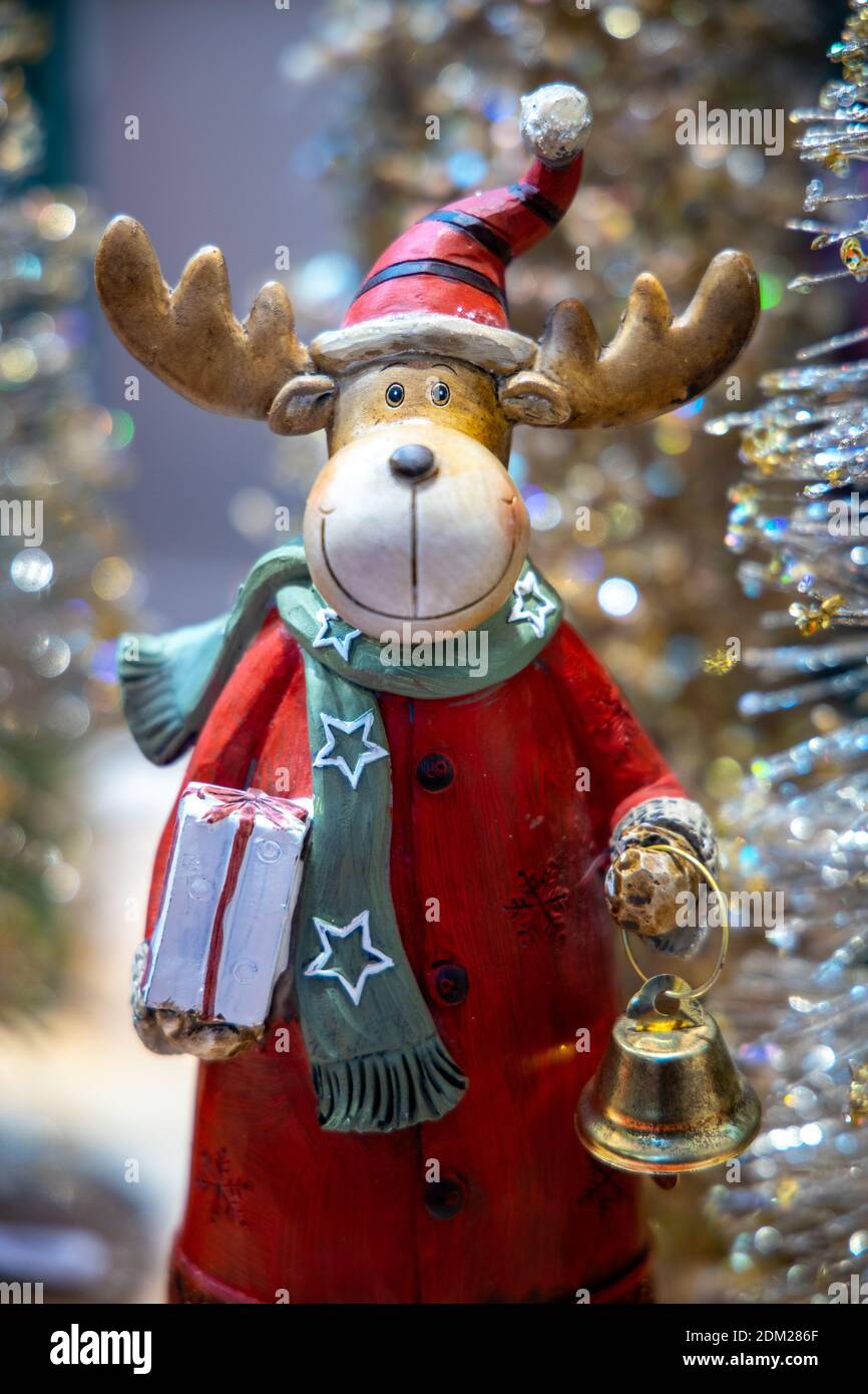 Christmas toy, funny elk under the Christmas tree, template for a New ...