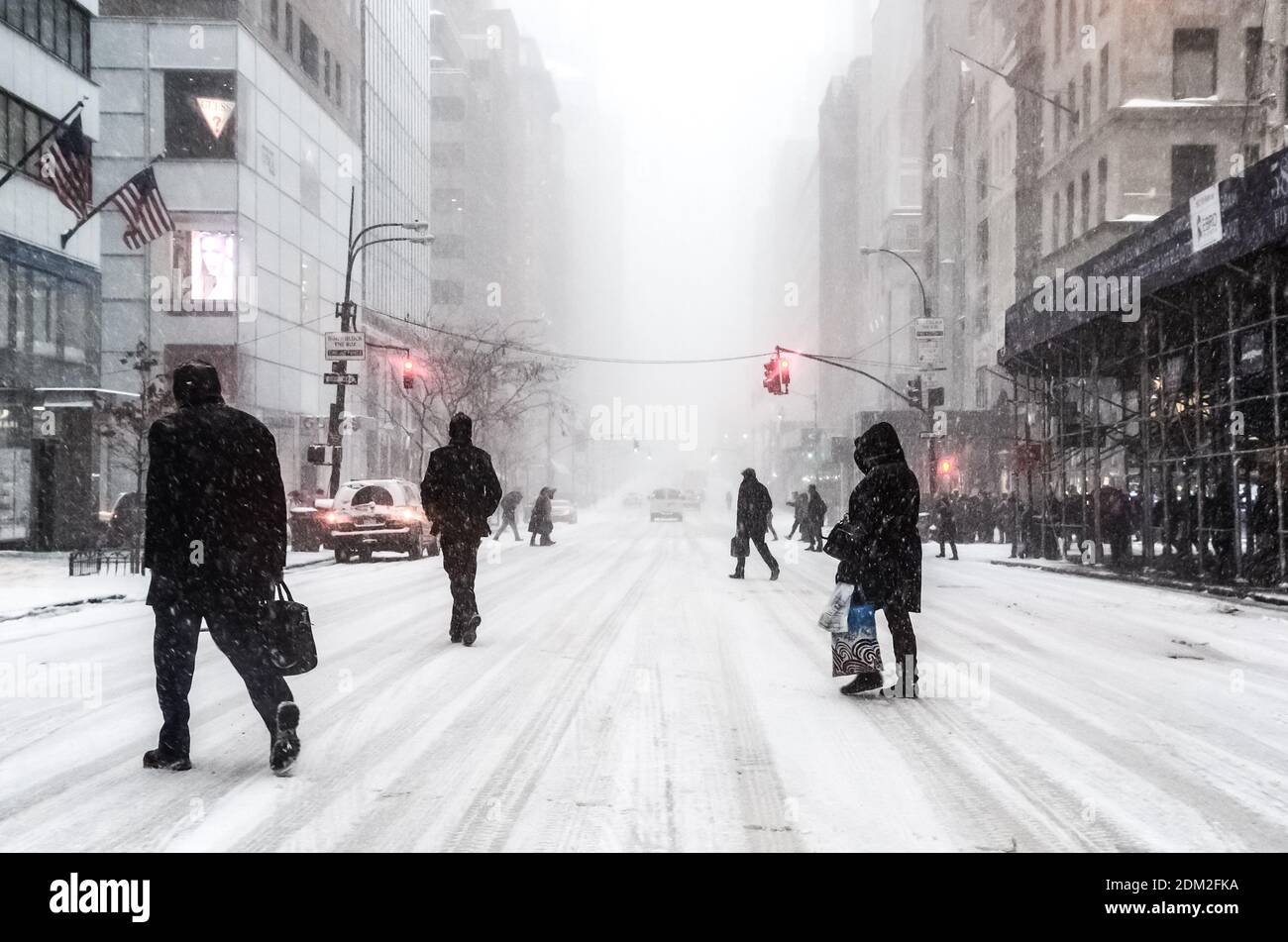 Winter snowstorm blizzard in New York City with heavy snow falling ...