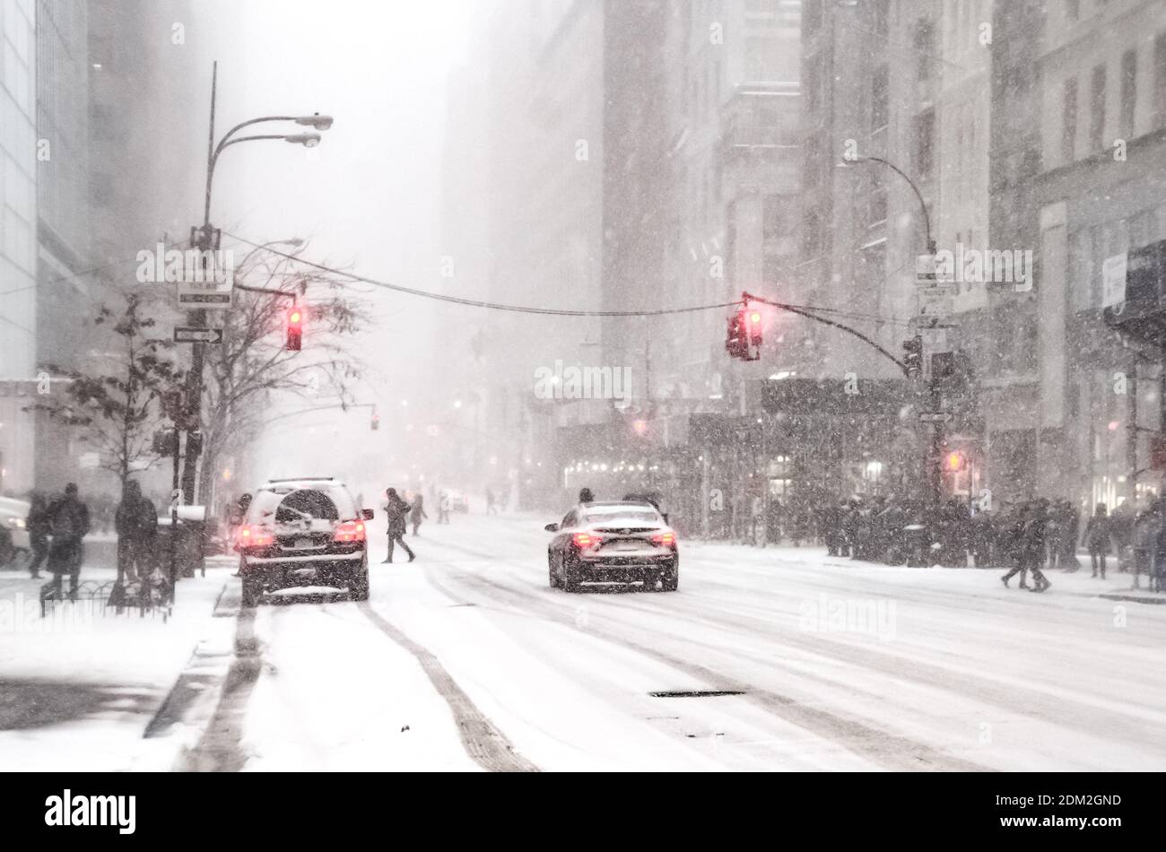 Winter snowstorm blizzard in New York City with heavy snow falling ...