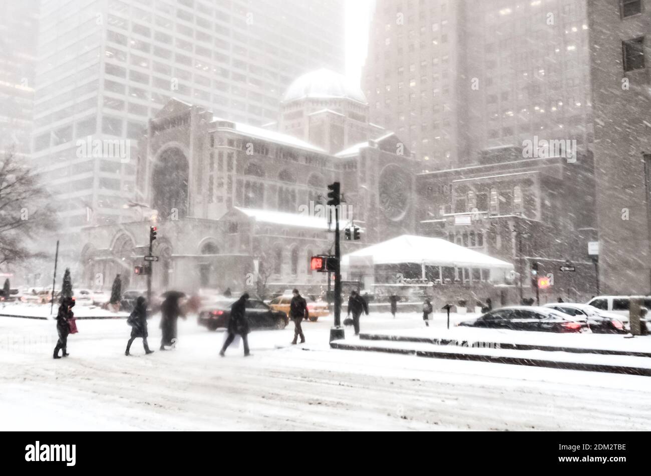 Winter snowstorm blizzard in New York City with heavy snow falling ...