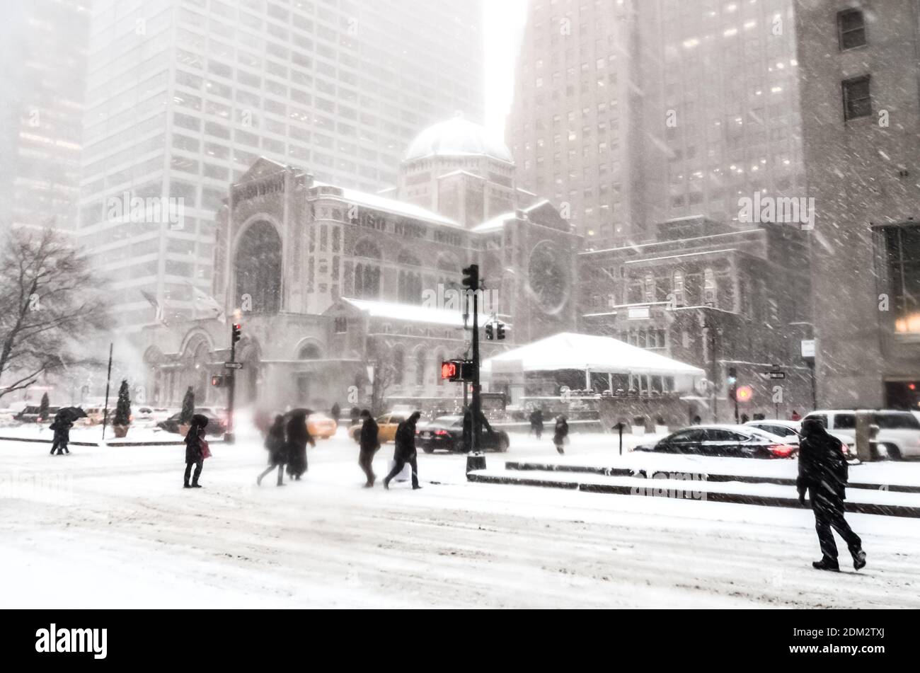 Winter snowstorm blizzard in New York City with heavy snow falling ...
