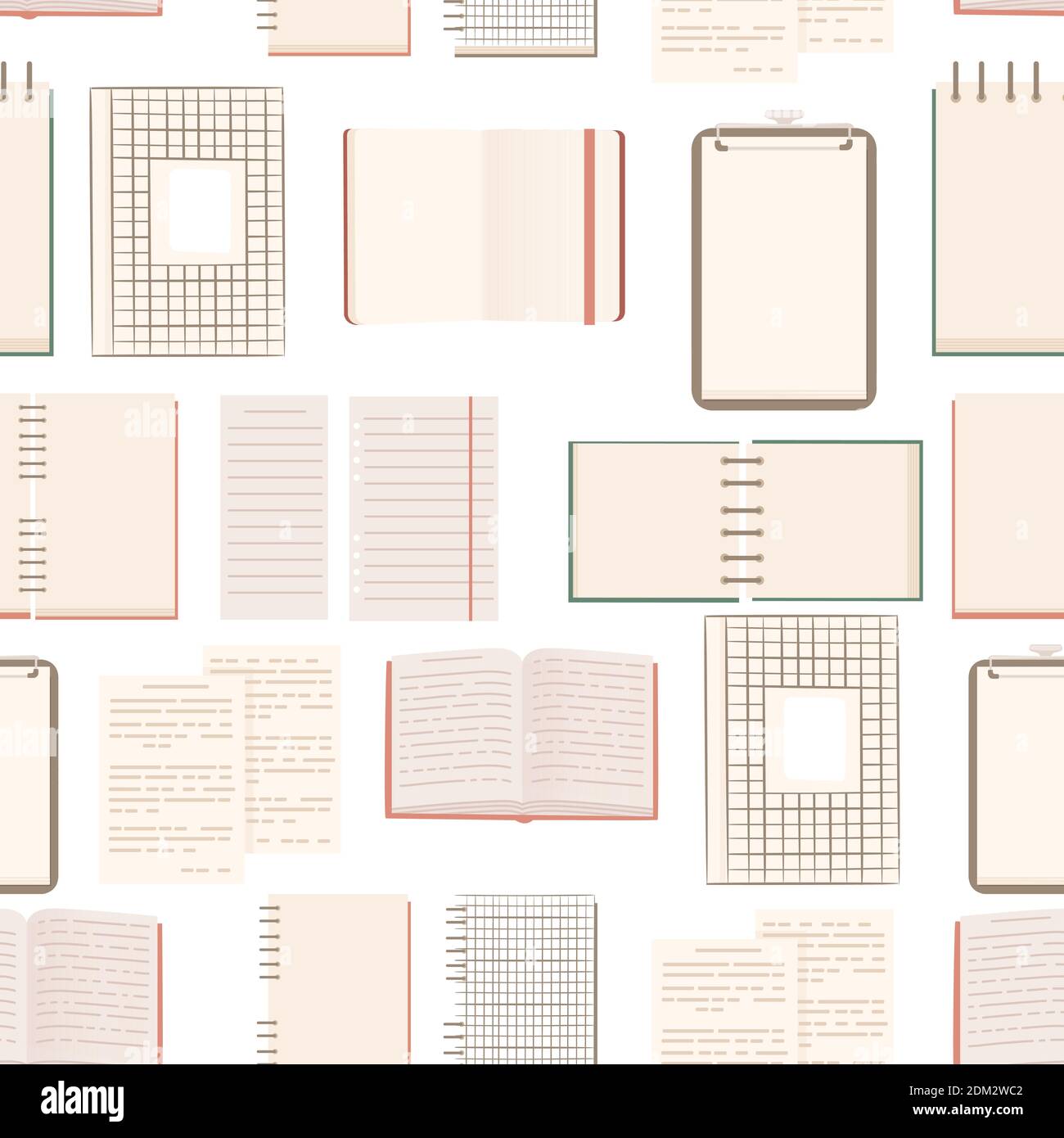Seamless pattern of different notepads flat vector illustration on ...
