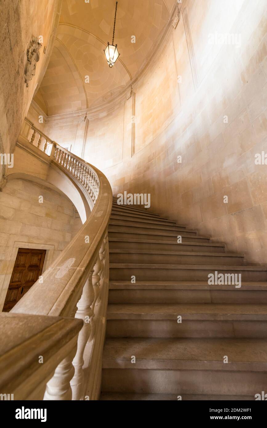Architectural detail of the stairs of the Palace of Charles V, Alhambra ...