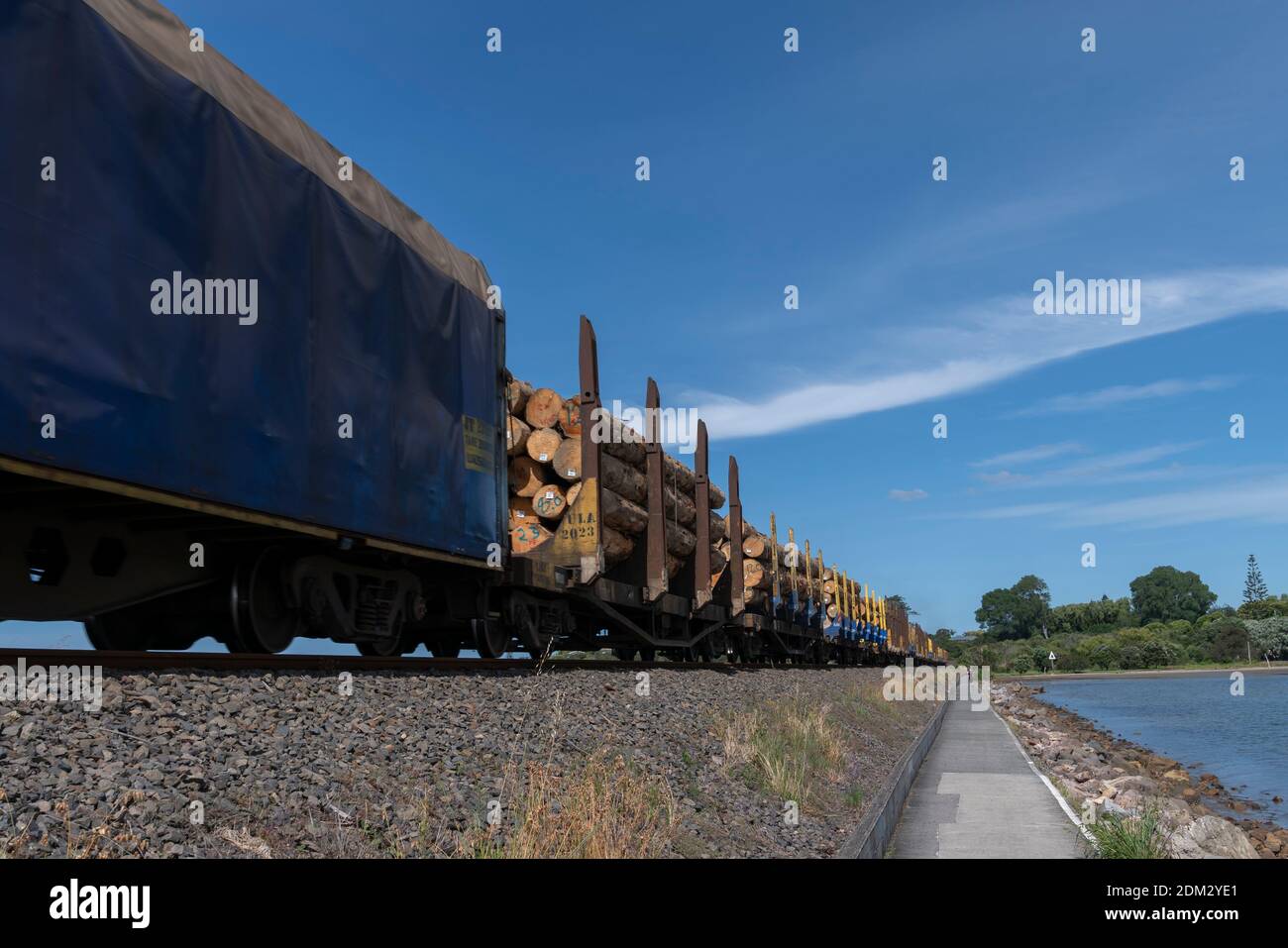 Tauranga New Zealand - December 6 2020; Lumber loaded wagons on train ...