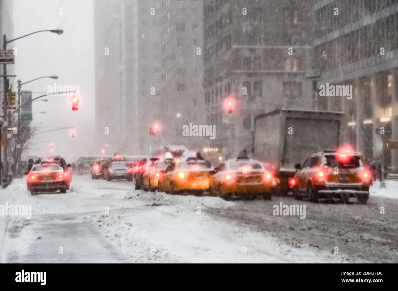 Winter snowstorm blizzard in New York City with heavy snow falling ...