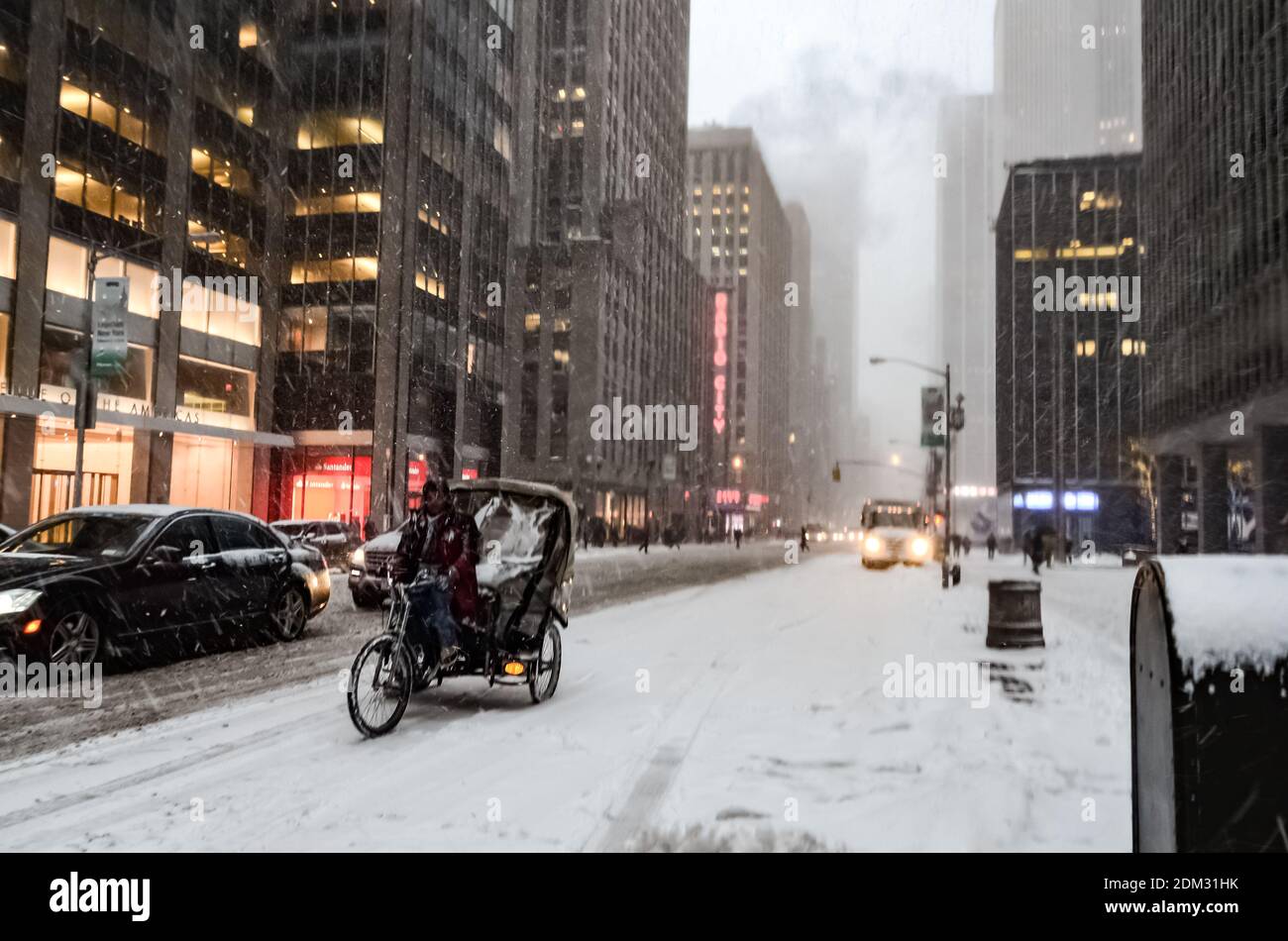 Winter snowstorm blizzard in New York City with heavy snow falling ...