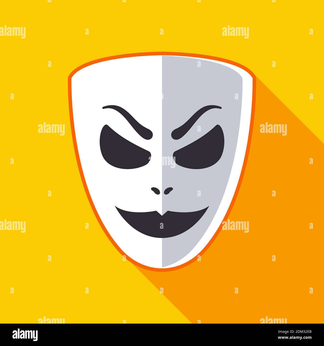 evil mask with a smile on a yellow background. flat vector illustration ...
