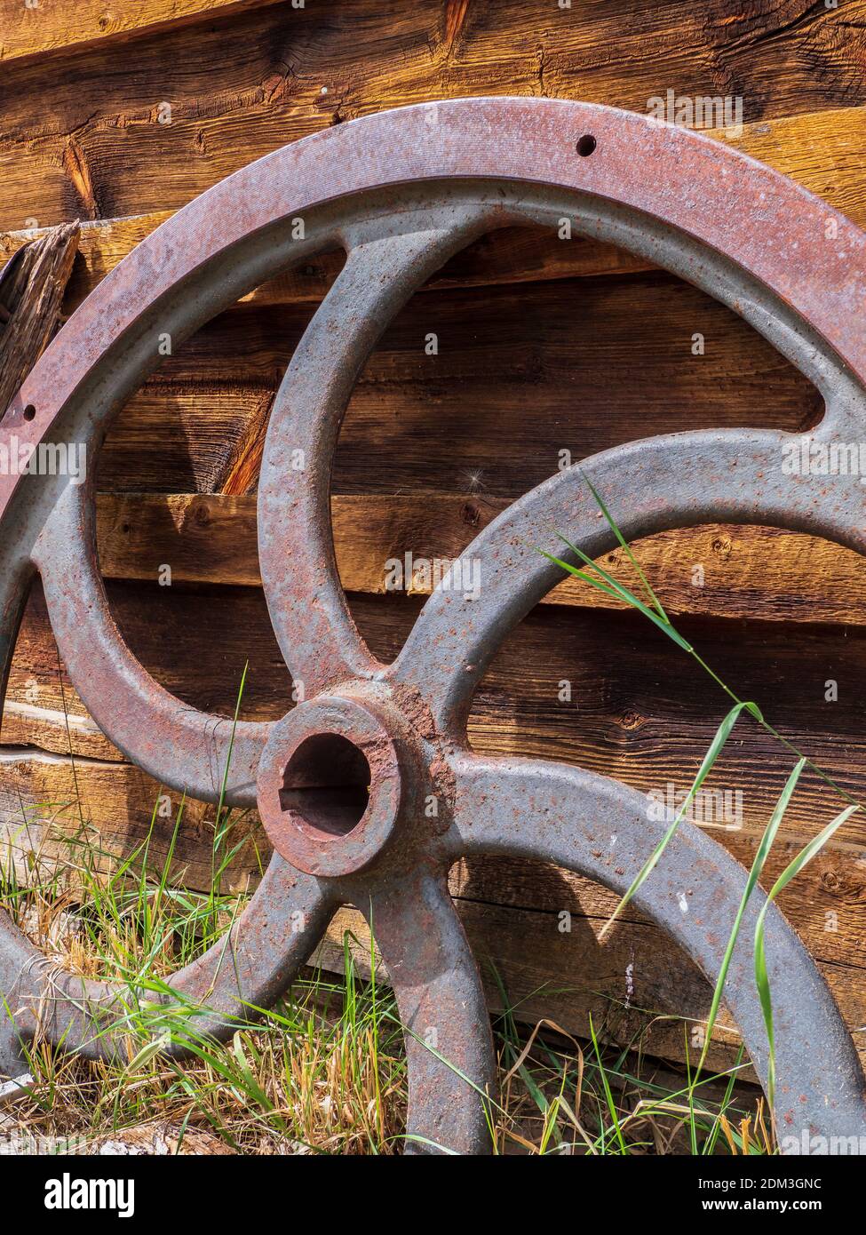 Old iron wheel, Swett Ranch National Historic site, Flaming Gorge ...