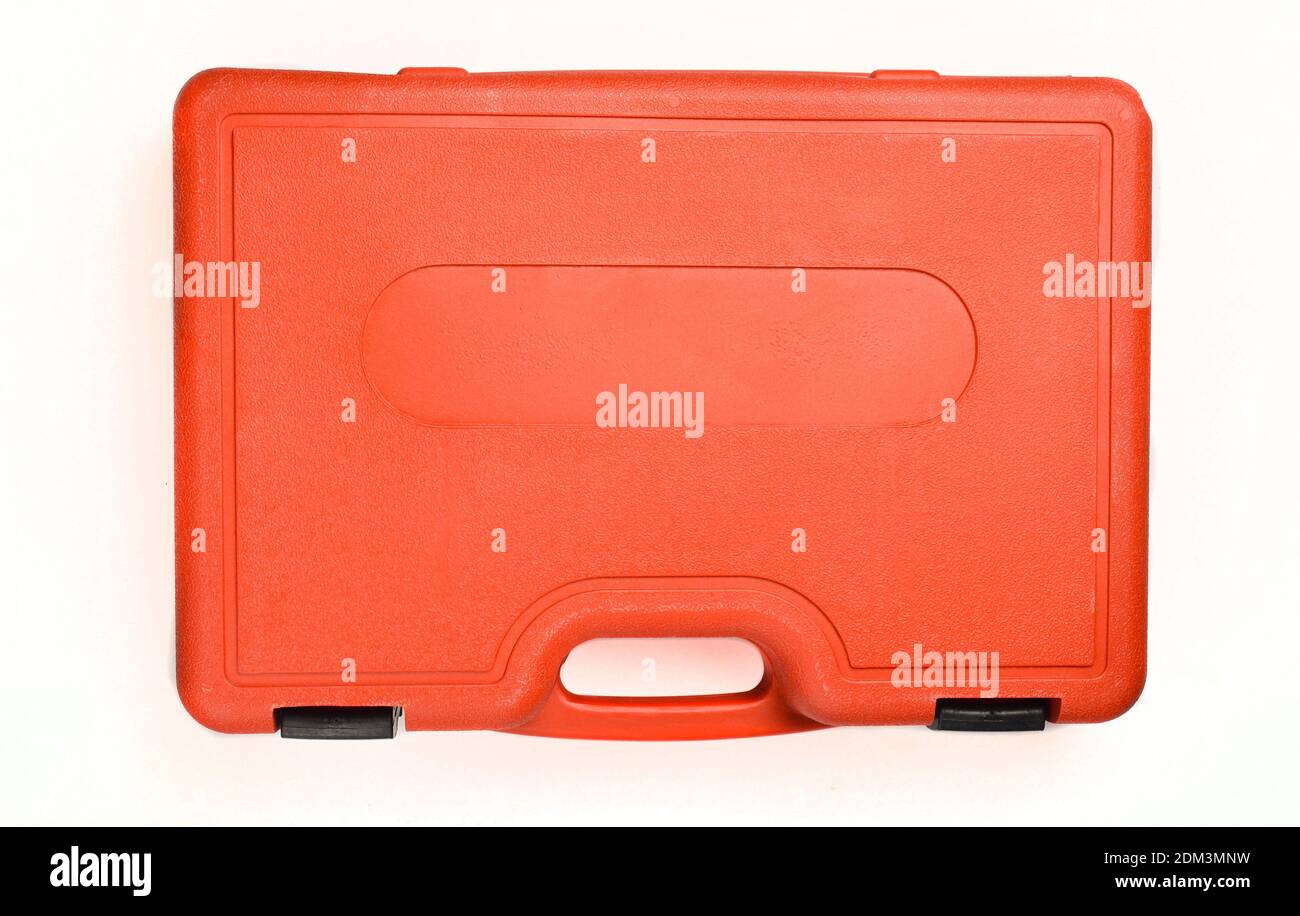 Red tool case isolated on white background. Top View Stock Photo - Alamy