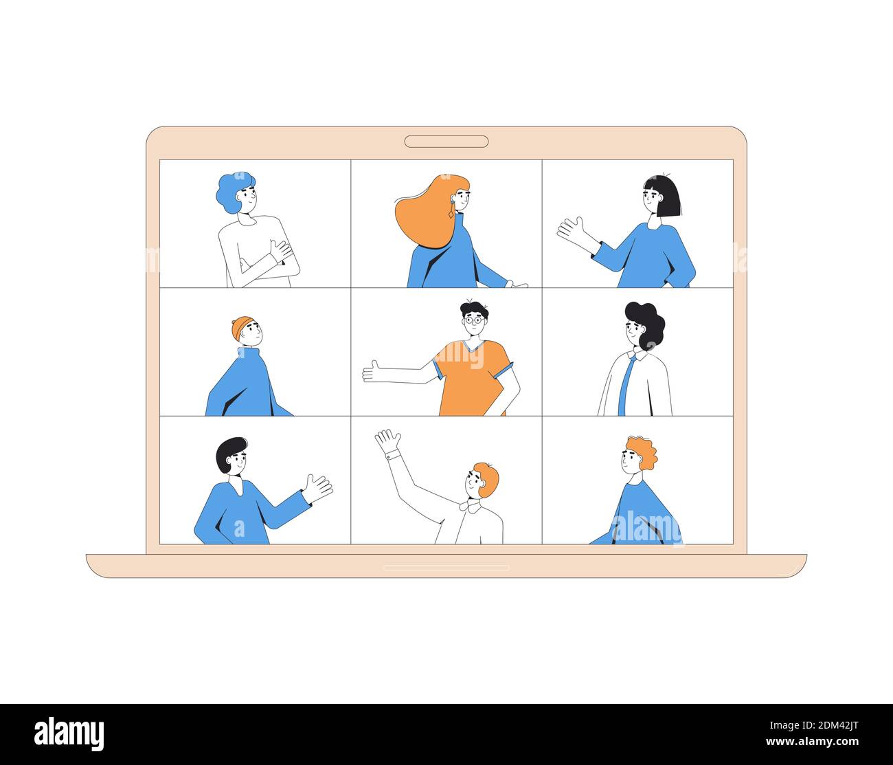 Video call team conference. Online friensa meeting. Digital ...