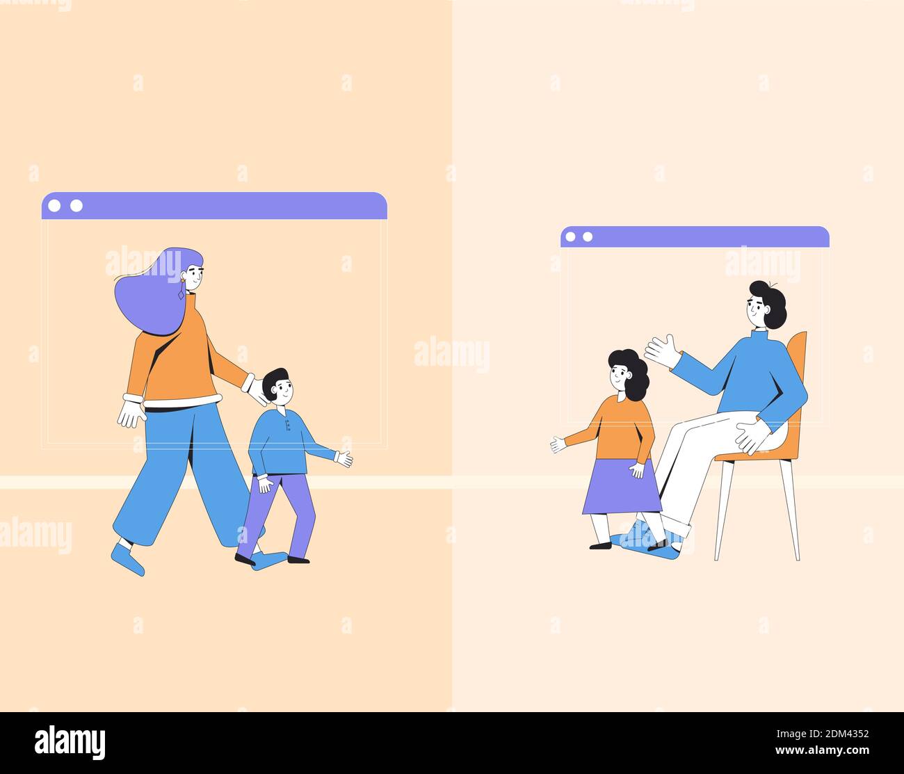 Family video call conference. Online meeting. Digital communication ...
