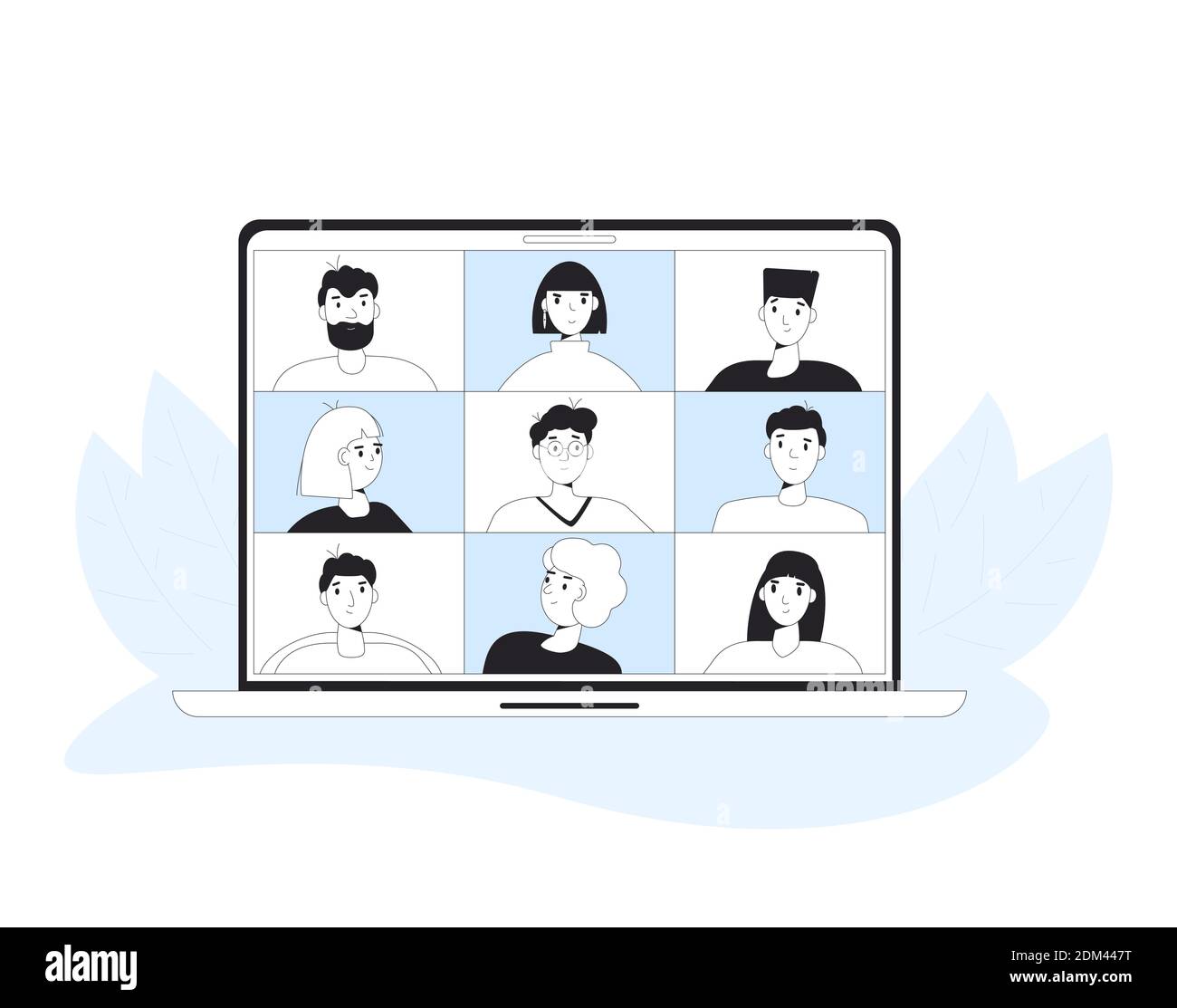 Video call conference. Online meeting. Digital communication. People ...