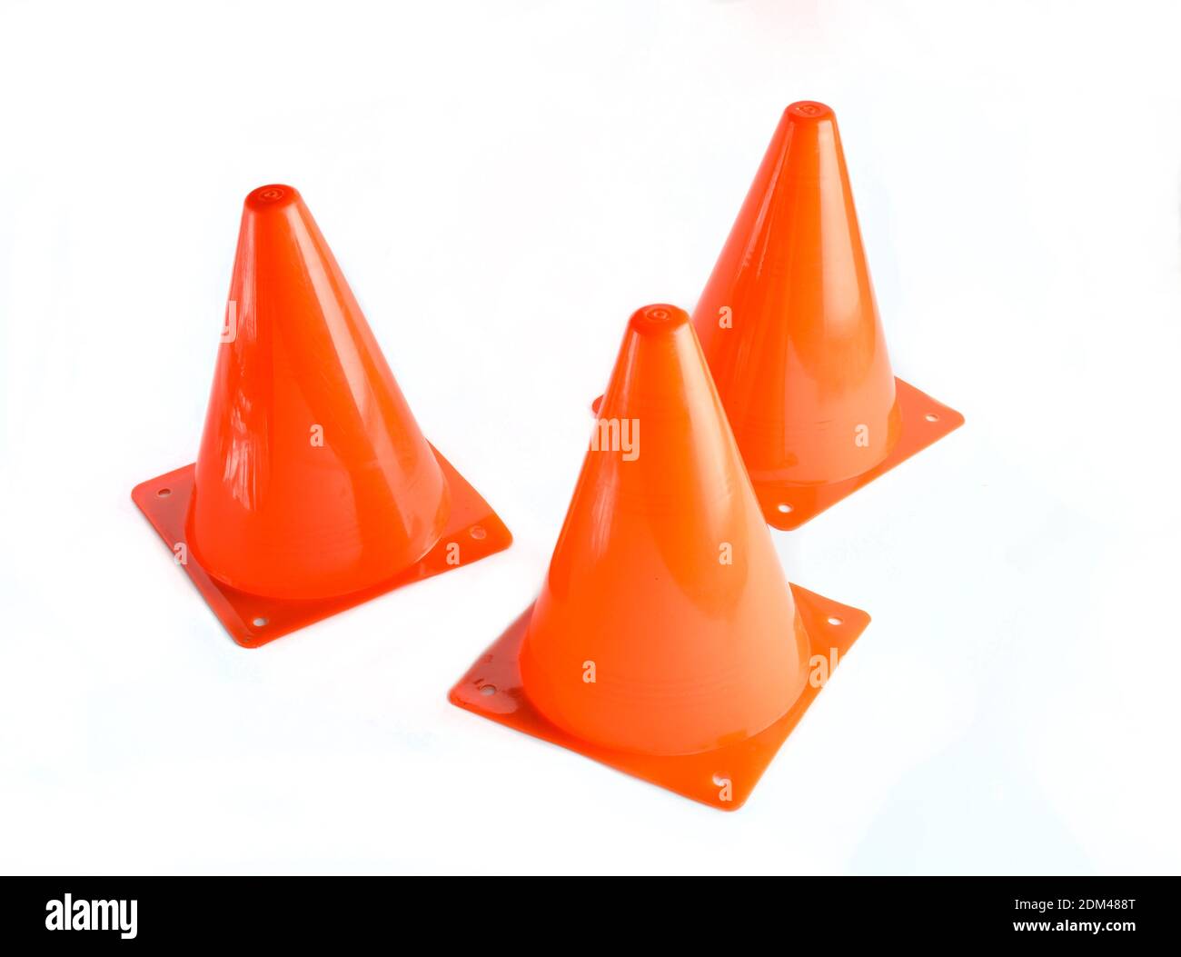 Three orange cone, road barrier isolated on a white background Stock ...