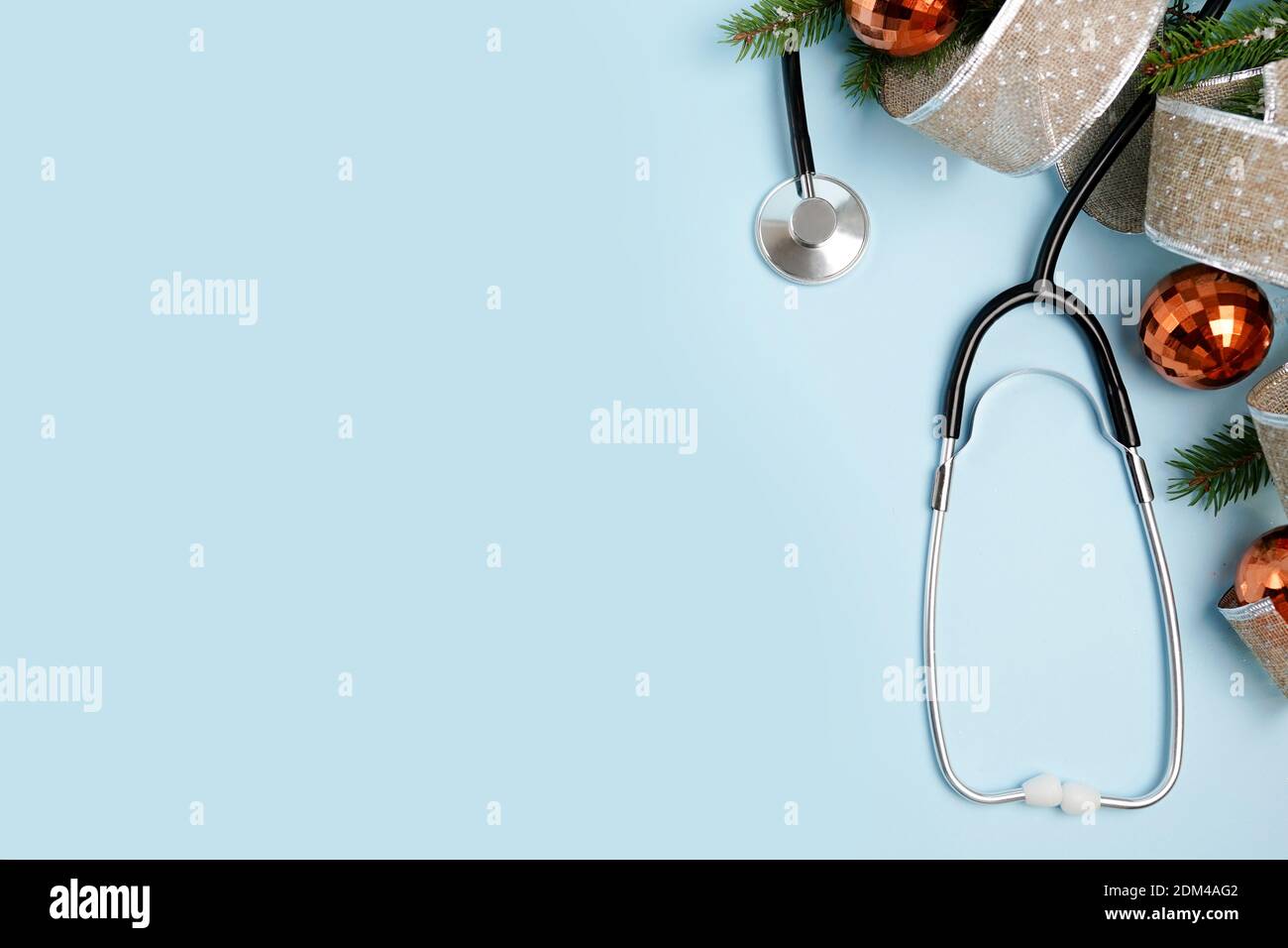 Medical Christmas and New Year. Stethoscope and gold christmas tree ...