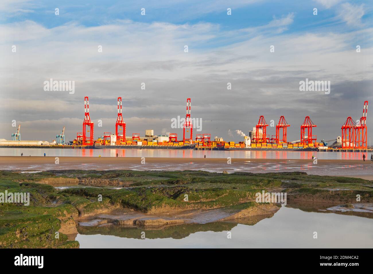 The container ships captured in the container terminal in Liverpool, UK ...